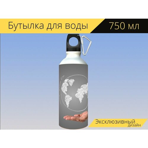 Бутылка фляга для воды "Мир, рука, маркетинг" 750 мл. с карабином и принтом