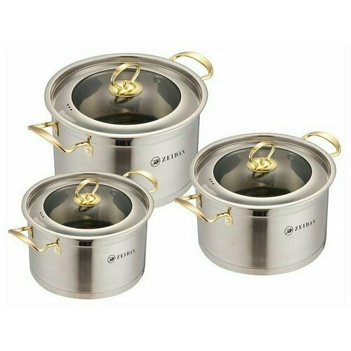 Набор кастрюль ZEIDAN из нержавеющей стали с индукционным дном (4,1л/22см, 3,2л/20см, 2,1л/18см) 6 предметов