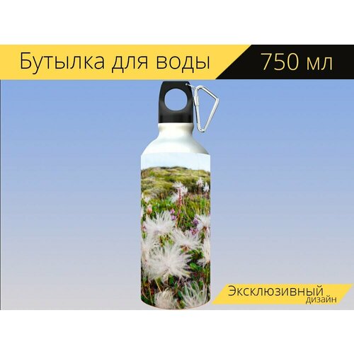 Бутылка фляга для воды "Поле, луг, полевые цветы" 750 мл. с карабином и принтом