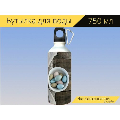 Бутылка фляга для воды "Пасхальный, яйца, красочный" 750 мл. с карабином и принтом