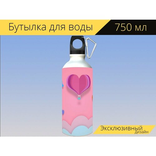 Бутылка фляга для воды "Воздушные шары, облака, небо" 750 мл. с карабином и принтом