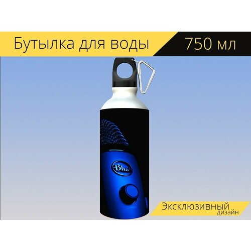 Бутылка фляга для воды "Аудио, mic, оборудование" 750 мл. с карабином и принтом