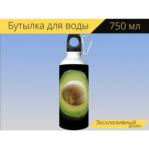 Бутылка фляга для воды "Авокадо, фрукты, зеленый" 750 мл. с карабином и принтом