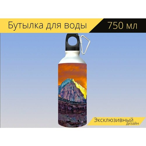 Бутылка фляга для воды "Юта, сион, восход солнца" 750 мл. с карабином и принтом