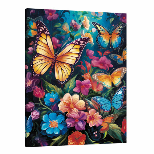 Интерьерная картина 50х70 "Цветочное великолепие: Бабочки-художницы"