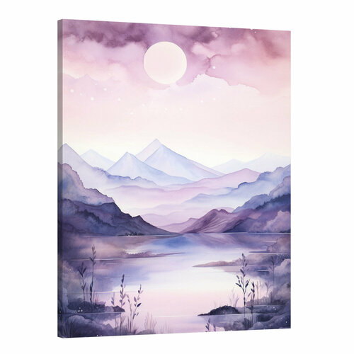 Интерьерная картина 50х70 "Горы в фиолетовых тонах: магия сумерек"
