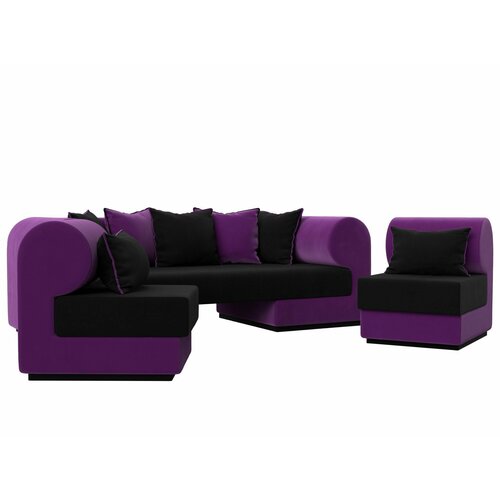 Набор Кипр-3 (диван, 2 кресла), Микровельвет черный и фиолетовый