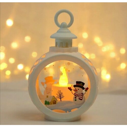 Миниатюрный новогодний светильник, ночник, украшение на ёлку, на батарейках(в комплекте), цвет белый, Снеговик