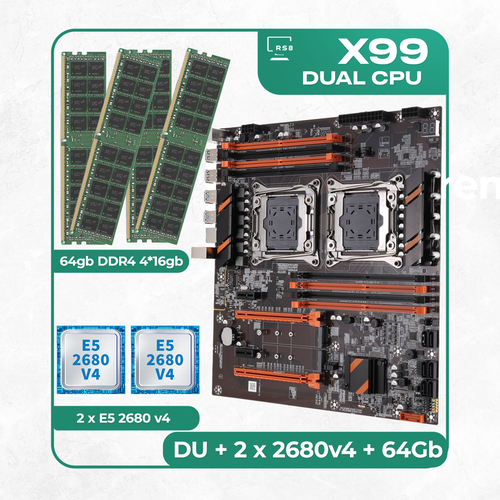 Комплект материнской платы X99: ZX-DU99D4 + 2 x Xeon E5 2680v4 + DDR4 64Гб 4х16Гб