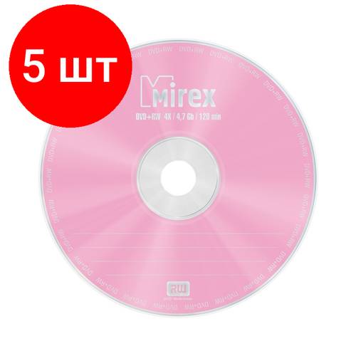 Комплект 5 штук, Носители информации DVD+RW, 4x, Mirex, Slim/1, UL130022A4S