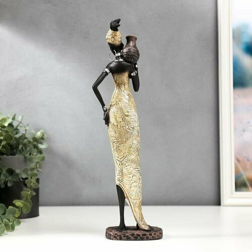 Сувенир полистоун "Африканка с кувшином в платье с пальмовыми листьями" микс 34,5х9,5х7,4 см 51204