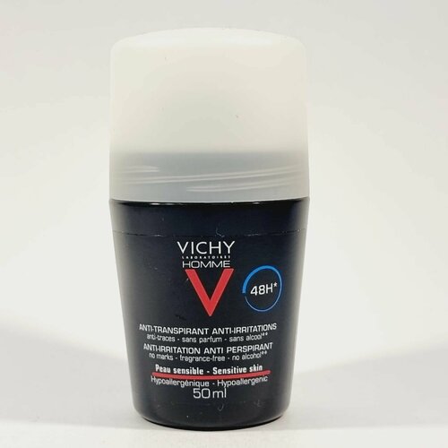 Мужской дезодорант-антиперспирант шариковый VICHY HOMME для чувствительной кожи, против избыточного потоотделения 48H 50 мл (из Финляндии)