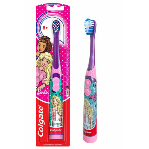 Колгейт Барби / Colgate Barbie Детская Электрическая зубная щетка с мягкими щетинками для девочек, фиолетовая