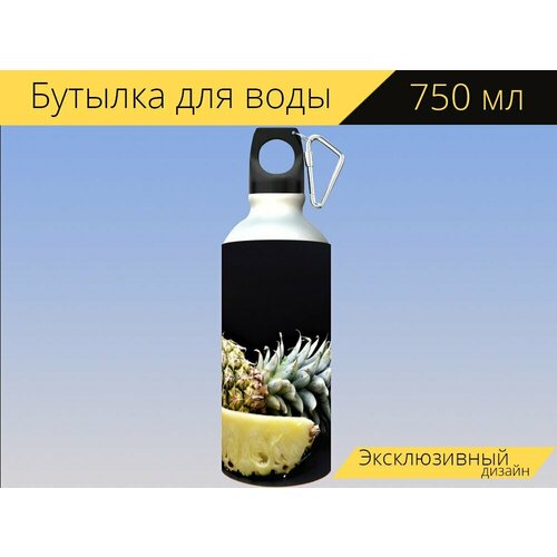 Бутылка фляга для воды "Ананас, фрукты, еда" 750 мл. с карабином и принтом