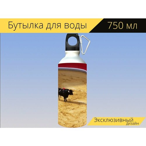 Бутылка фляга для воды "Коррида, арена, бык" 750 мл. с карабином и принтом