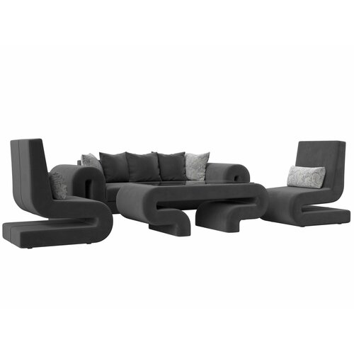Набор Волна-2 (стол, диван, 2 кресла), Велюр серый