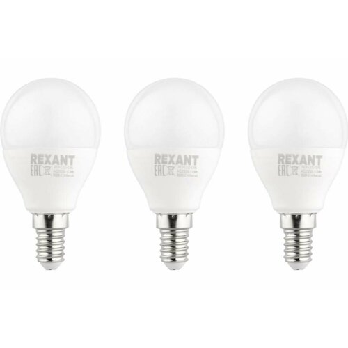 Светодиодная лампа REXANT 3 шт Шарик GL 11.5 Вт E14 6500 K холодный свет 604-209-3
