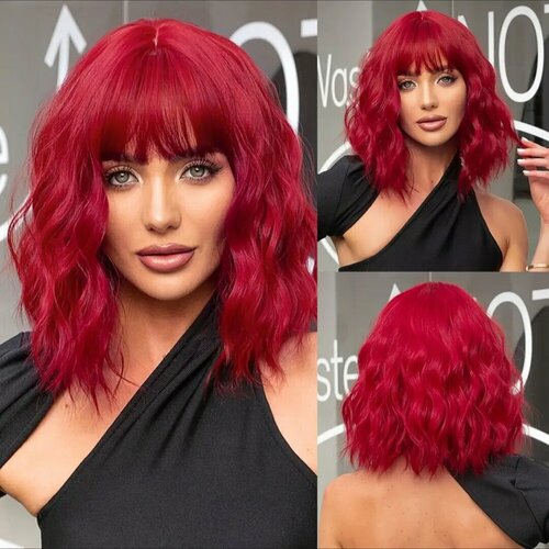 "Удлинённое Каре" - женский парик красно-бордового цвета
