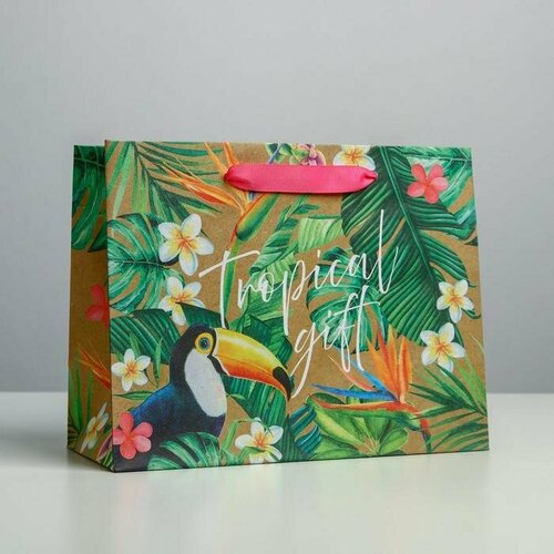 Пакет подарочный крафтовый горизонтальный, упаковка, «Tropical gift», 23 х 18 х 10 см (комплект из 24 шт)