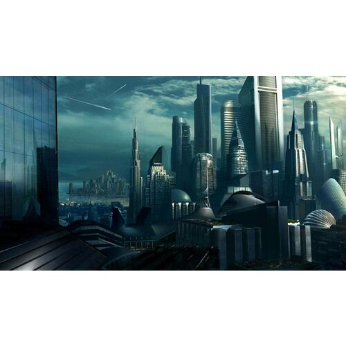 Картина на холсте 60x110 LinxOne "Город мегаполис небоскребы здания" интерьерная для дома / на стену / на кухню / с подрамником