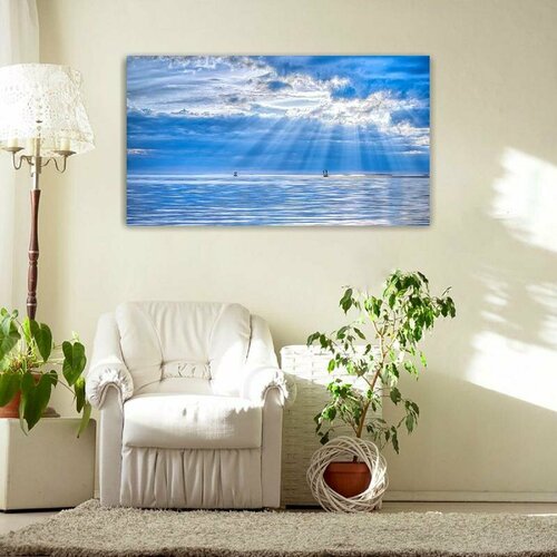 Картина на холсте 60x110 LinxOne "Небо море лодки" интерьерная для дома / на стену / на кухню / с подрамником