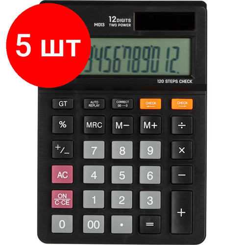 Комплект 5 штук, Калькулятор настольный полноразм. Deli EM01320.12-р, дв. пит, 149х103мм, черн