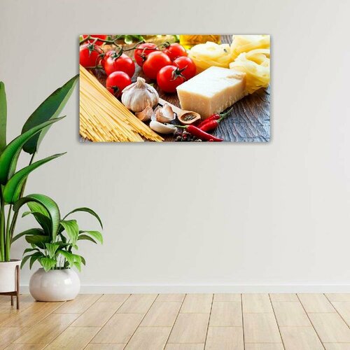 Картина на холсте 60x110 LinxOne "Перец помидоры масло черри" интерьерная для дома / на стену / на кухню / с подрамником