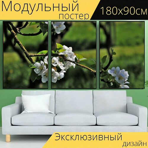 Модульный постер "Грустно, весна, цветок" 180 x 90 см. для интерьера