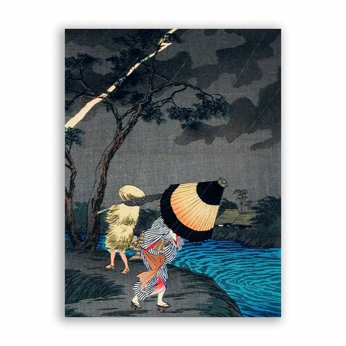 Картина на холсте, репродукция / Сётэй Такахаси - Thunderstorm at Tateishi / Размер 30 x 40 см