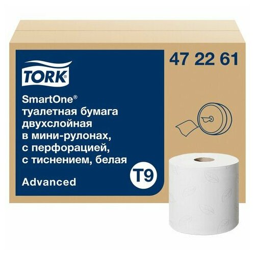 Бумага туалетная 130 м, TORK (Система T9) SmartOne, комплект 12 шт, Advanced, 2-слойная, белая, 472261 115493