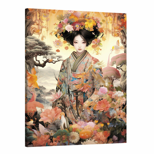 Интерьерная картина 50х70 "Гейша в саду: японская элегантность"