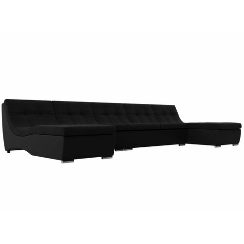 П-образный модульный диван Монреаль Long, Микровельвет черный, Экокожа черная