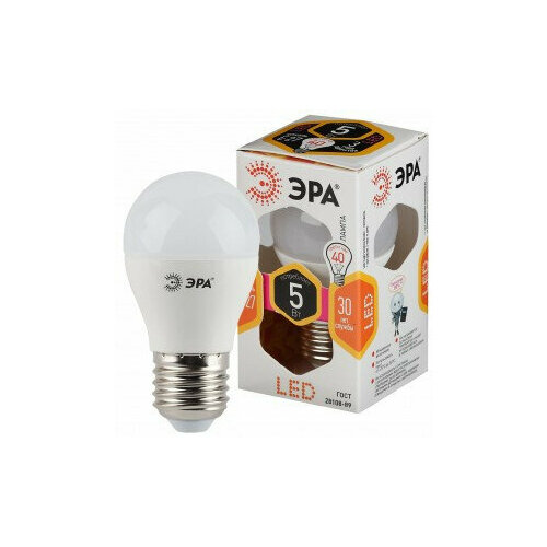 Светодиодная LED лампа ЭРА стандарт шар P45 E27 5W(400lm) 2700K 2K 80x45 P45-5W-827-E27 6765 (упаковка 16 штук)