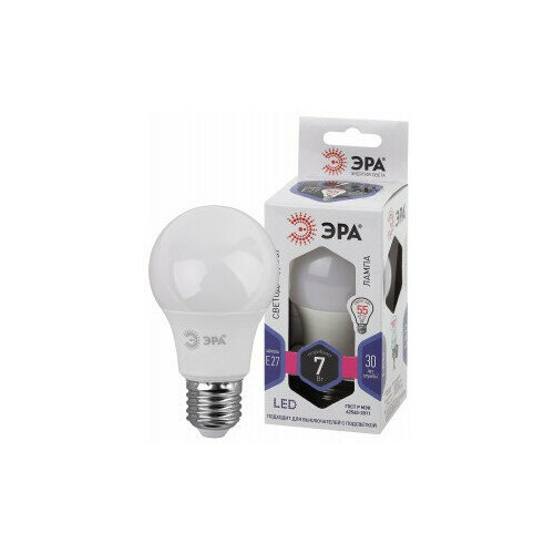 Светодиодная LED лампа ЭРА стандарт ЛОН A60 E27 7W(560lm) 6000K 6K 106x60 A60-7W-860-E27 6130 (упаковка 12 штук)