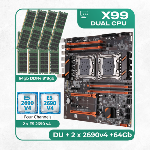 Комплект материнской платы X99: ZX-DU99D4 + 2 x Xeon E5 2690v4 + DDR4 64Гб 8х8Гб