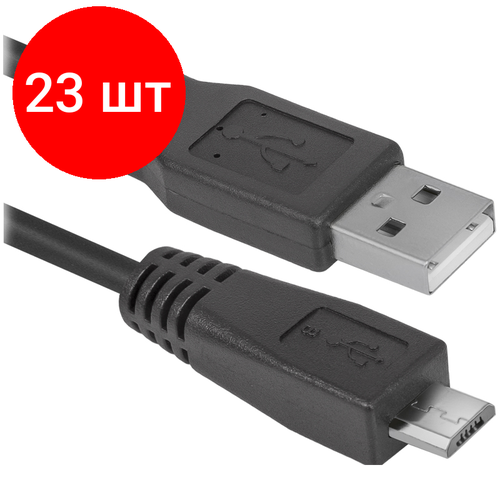 Комплект 23 шт, Кабель Defender USB08-06 USB2.0 (A) - microUSB (B), 1.8м, черный
