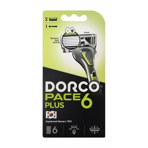 Станок для бритья c двумя сменными кассетами Dorco Pace 6 Plus