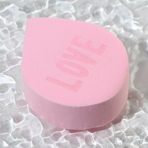 Спонж-капля плоская "LOVE", увеличивается при намокании, цвет розовый