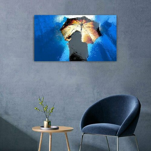 Картина на холсте 60x110 LinxOne "Дождь Отражение Разное Лужа Зонт" интерьерная для дома / на стену / на кухню / с подрамником
