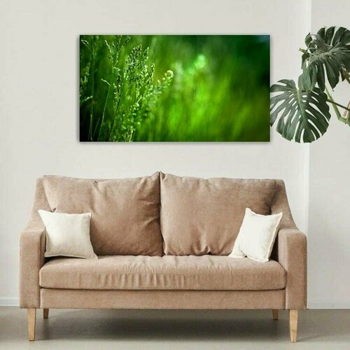 Картина на холсте 60x110 LinxOne "Макро, трава, зелень" интерьерная для дома / на стену / на кухню / с подрамником