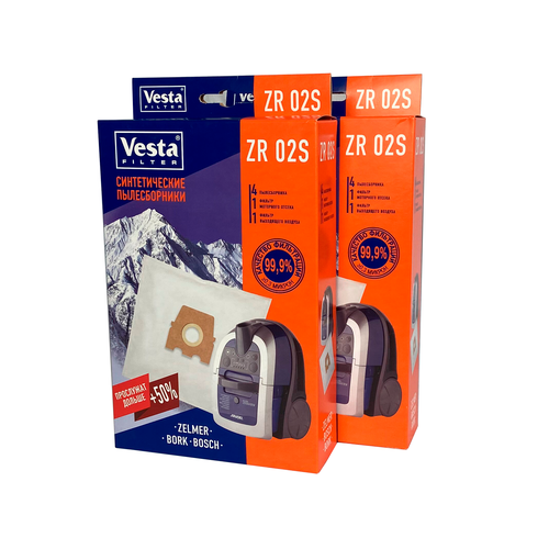 Пылесборники 2 упак (всего 8 шт и 4 фильтра) синтетические Vesta filter ZR02S