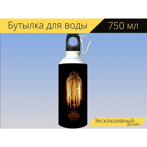 Бутылка фляга для воды "Светильник провода, ретро лампа, ретро" 750 мл. с карабином и принтом