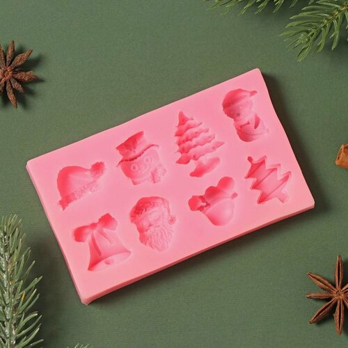 Форма для шоколада и мастики - Снежные, силиконовая, 11.8х7 см, цвет розовый, 1 шт.