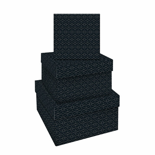 Набор квадратных коробок 3в1, MESHU "Pattern on black", (19.5*19.5*11-15.5*15.5*9см)