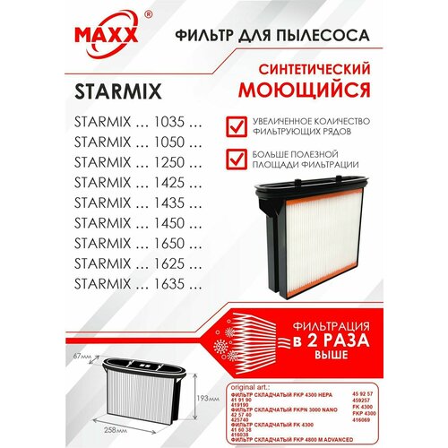 Фильтр складчатый синтетический, моющийся для пылесоса Starmix FKP 4300, FK 4300