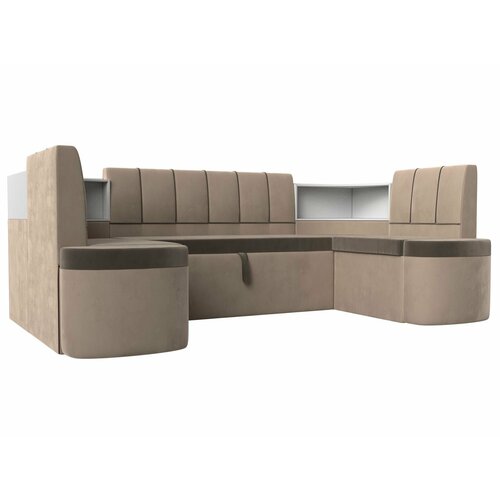П-образный диван Тефида, Велюр коричневый и бежевый