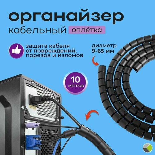 Оплетка органайзер для защиты провода 9-65 мм 10 м спиральная лента