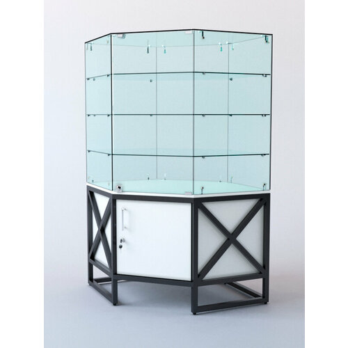 Витрина стеклянная "лофт стиль" островная №307 (с дверкой, фасад стекло), Белый 106 x 45 x 131 см