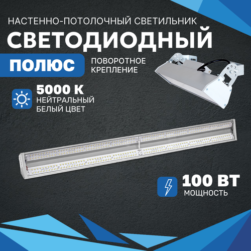 Промышленный светодиодный светильник Полюс 100 Вт с поворотным креплением, 13500 Lm, 5000К, IP65 для складов, цехов, производств и т. д.