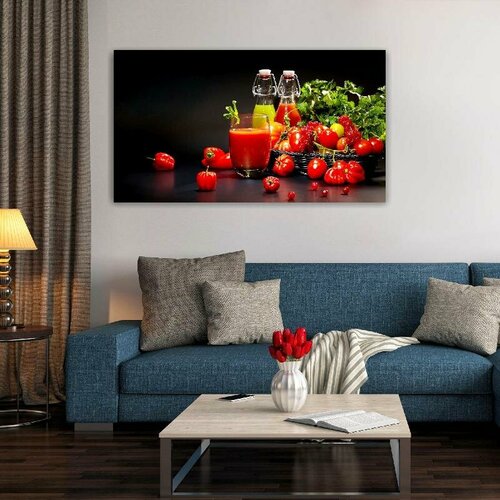 Картина на холсте 60x110 LinxOne "Зелень томат черный овощи" интерьерная для дома / на стену / на кухню / с подрамником